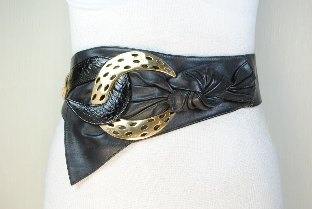 Vintage Wide V-shaped Black Belt With Gold Buckle - Etsy