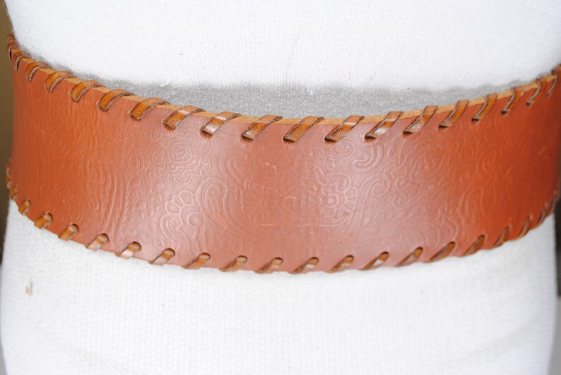 80s 3637 Wide Tan Brown Leather Waist Belt for | Etsy