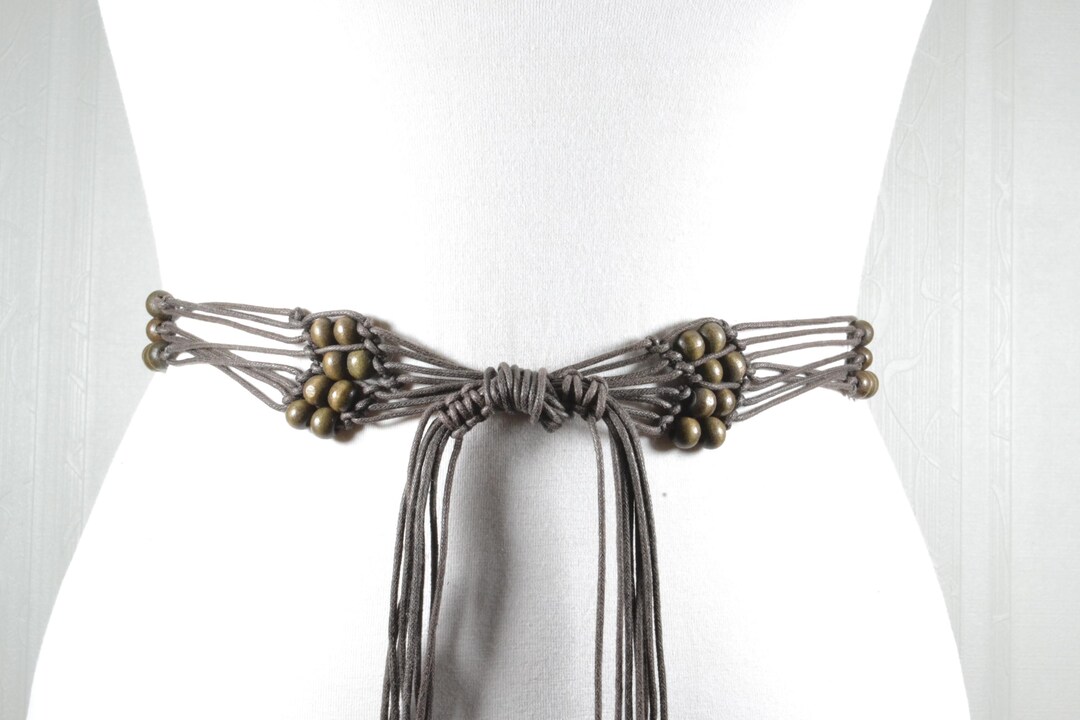 Vintage Bohemian Macrame Rope Belt With Beads, Adjustable Knot-tie ...