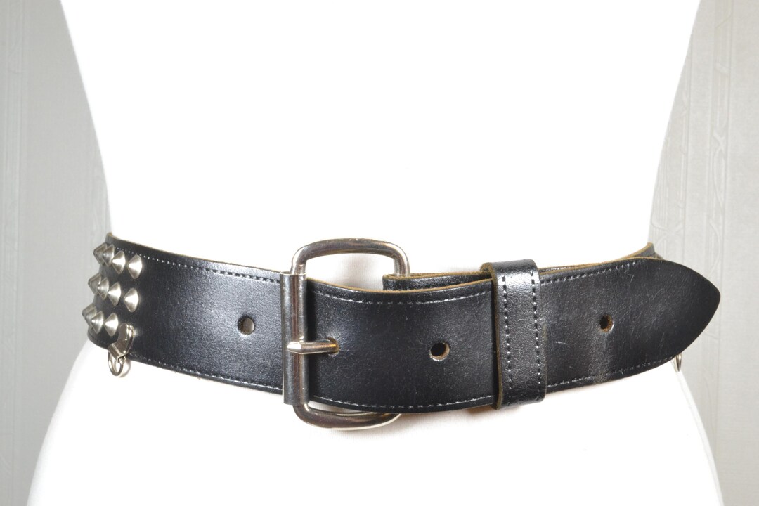 Real Leather Spiked Belt: Punk Rock Black Waist Belt With Metal Studs ...