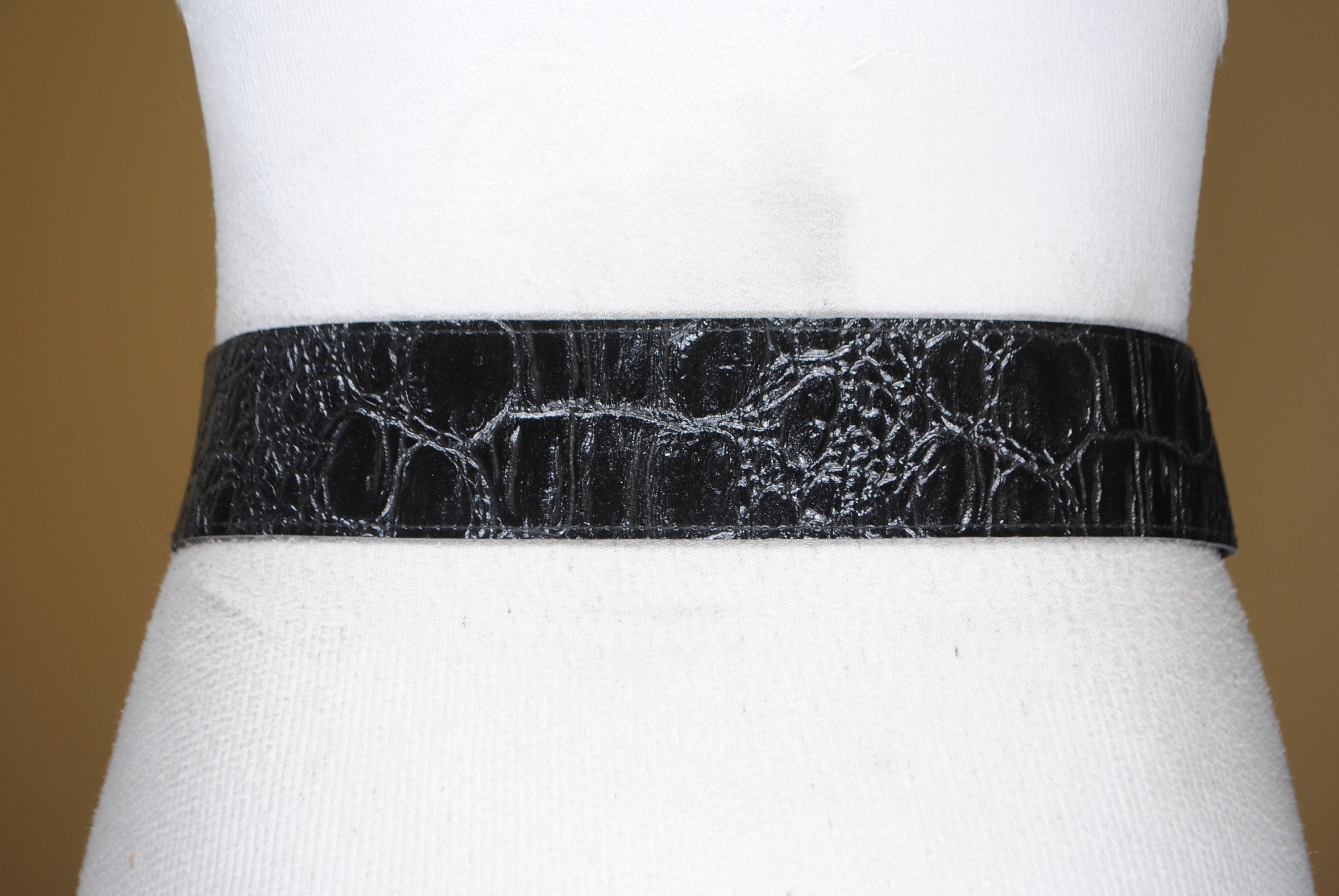 Wide Black V Shaped Croc Leather Belt for Women with Gold | Etsy