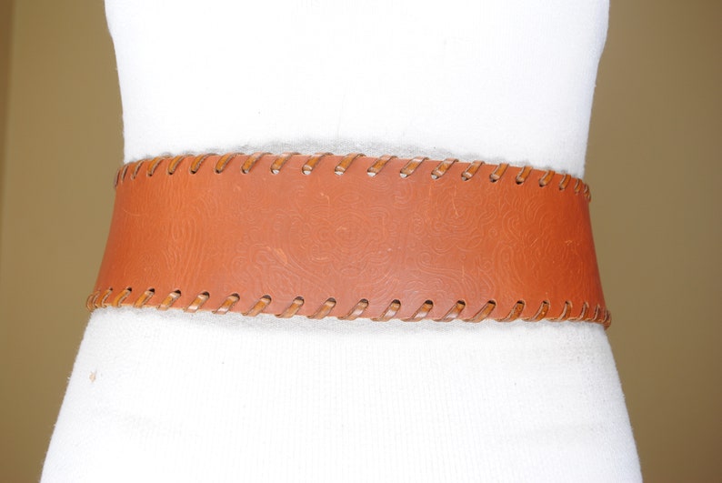 80s 3637 Wide Tan Brown Leather Waist Belt for - Etsy