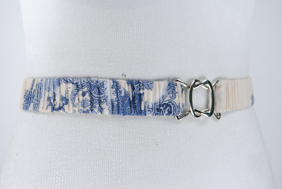 White and Blue Floral Stretch Belt for Women | Etsy