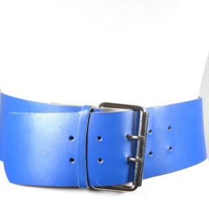 Wide Blue Leather Waist Belt: Shiny Black Buckle, Adjustable - Etsy
