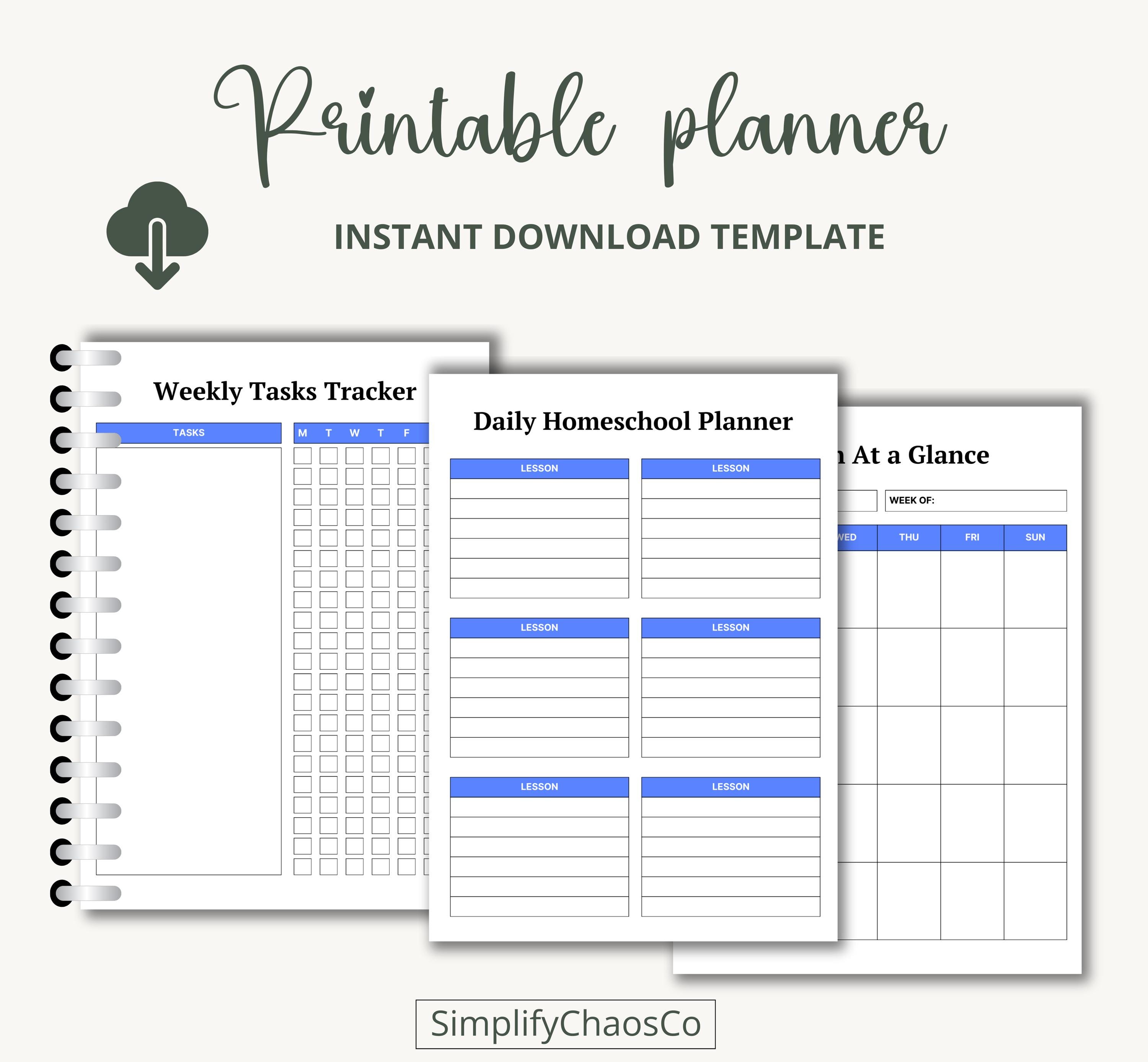 Printable Kids Homeschool Planner, Homework Tracker Bundle, School ...