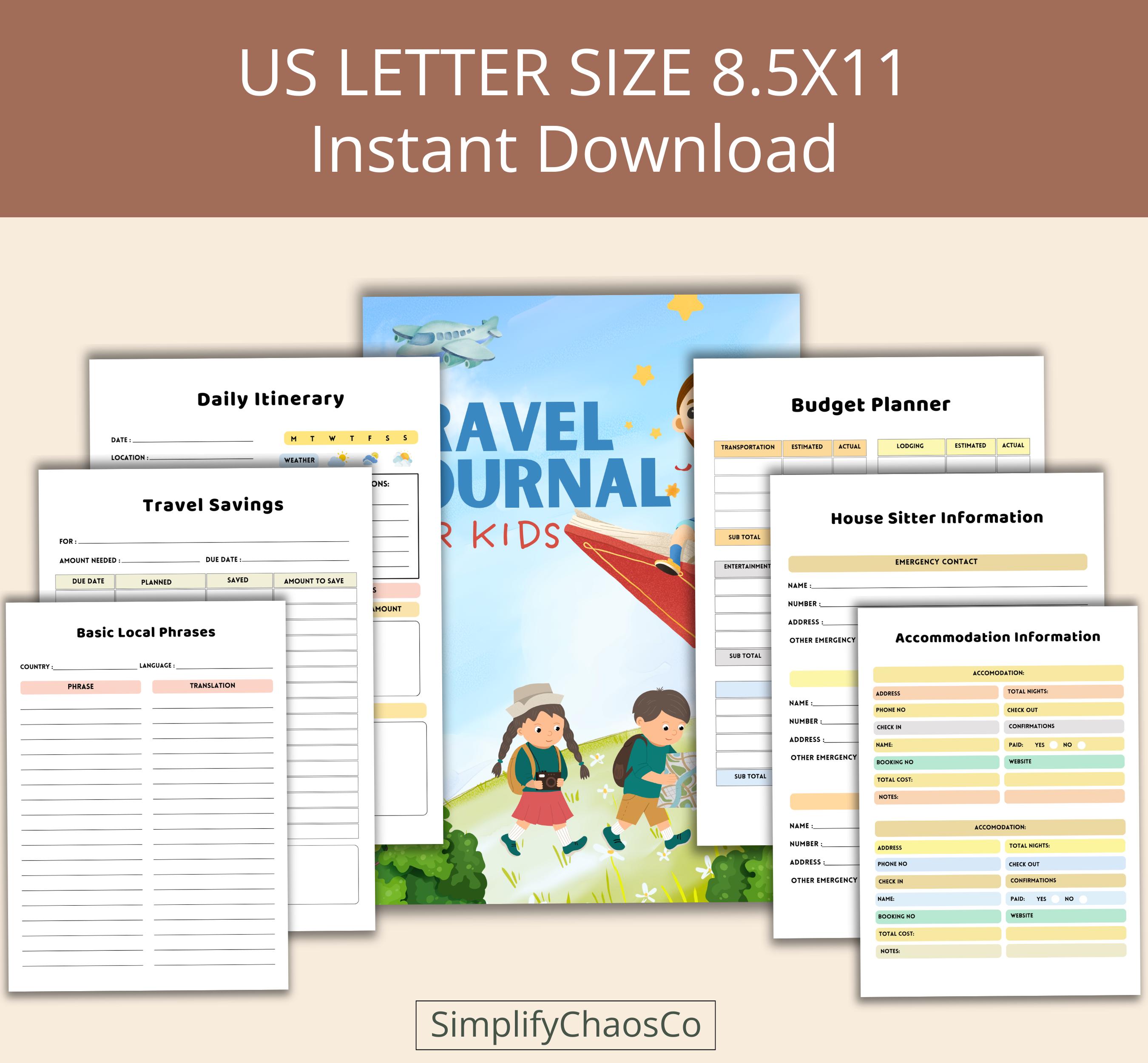 Printable Kids Travel Journal, Travel Journal Printable, Vacation ...