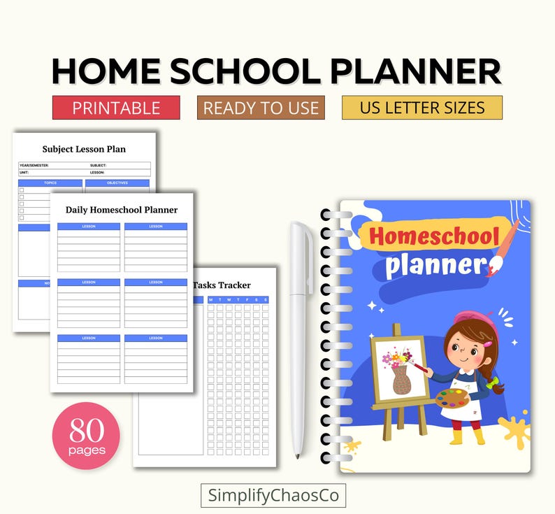 Printable Kids Homeschool Planner, Homework Tracker Bundle, School ...