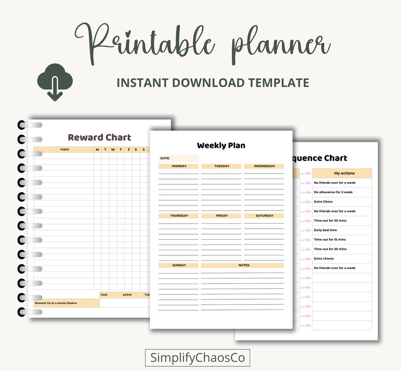 Printable Chore Charts for Kids, School Routine & School Work, Cleaning ...