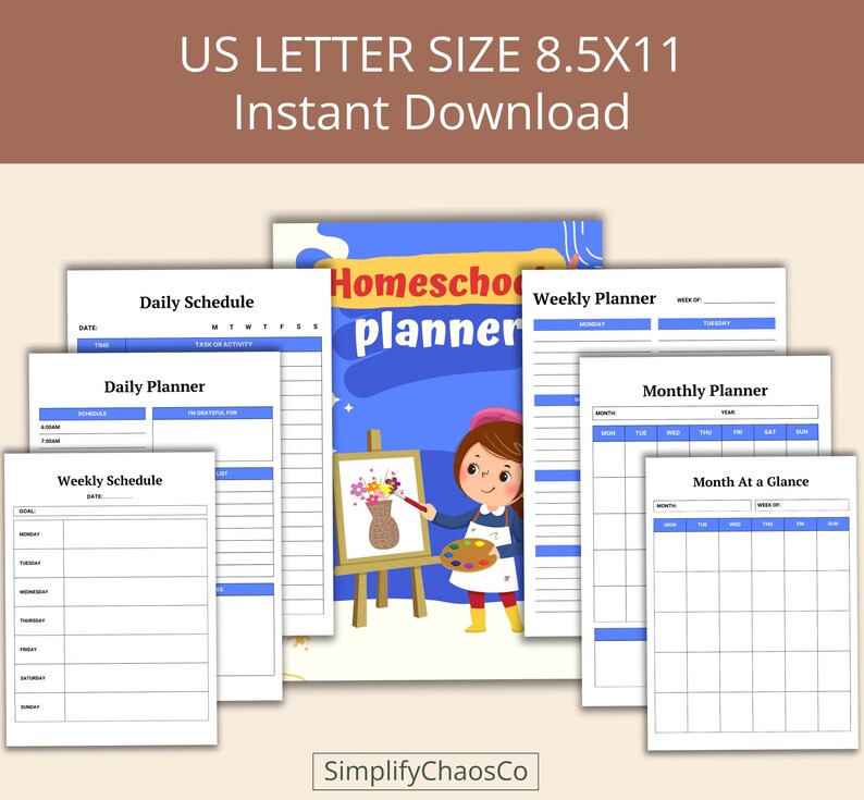 Printable Kids Homeschool Planner, Homework Tracker Bundle, School ...