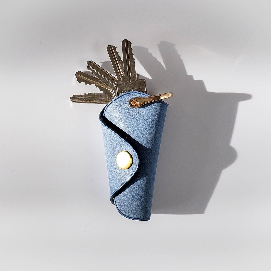 Blue "mini-mango" Leather Key Case: Compact Key Organizer, Handmade in ...