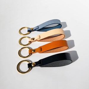 Colorful Leather Key Fob Strap With Engraving Gold Keyring loop - Etsy