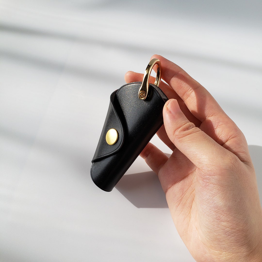 Black "mini-mango" Leather Key Case: Minimalist Key Pouch, Home ...