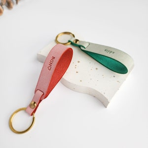 Colorful Leather Key Fob Strap With Engraving Gold Keyring loop - Etsy