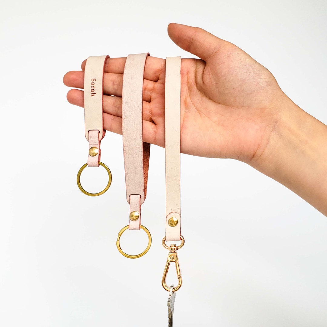 Pink Leather Keychain Wristlet • Custom Key Fob Wrist Lanyard • Cute ...