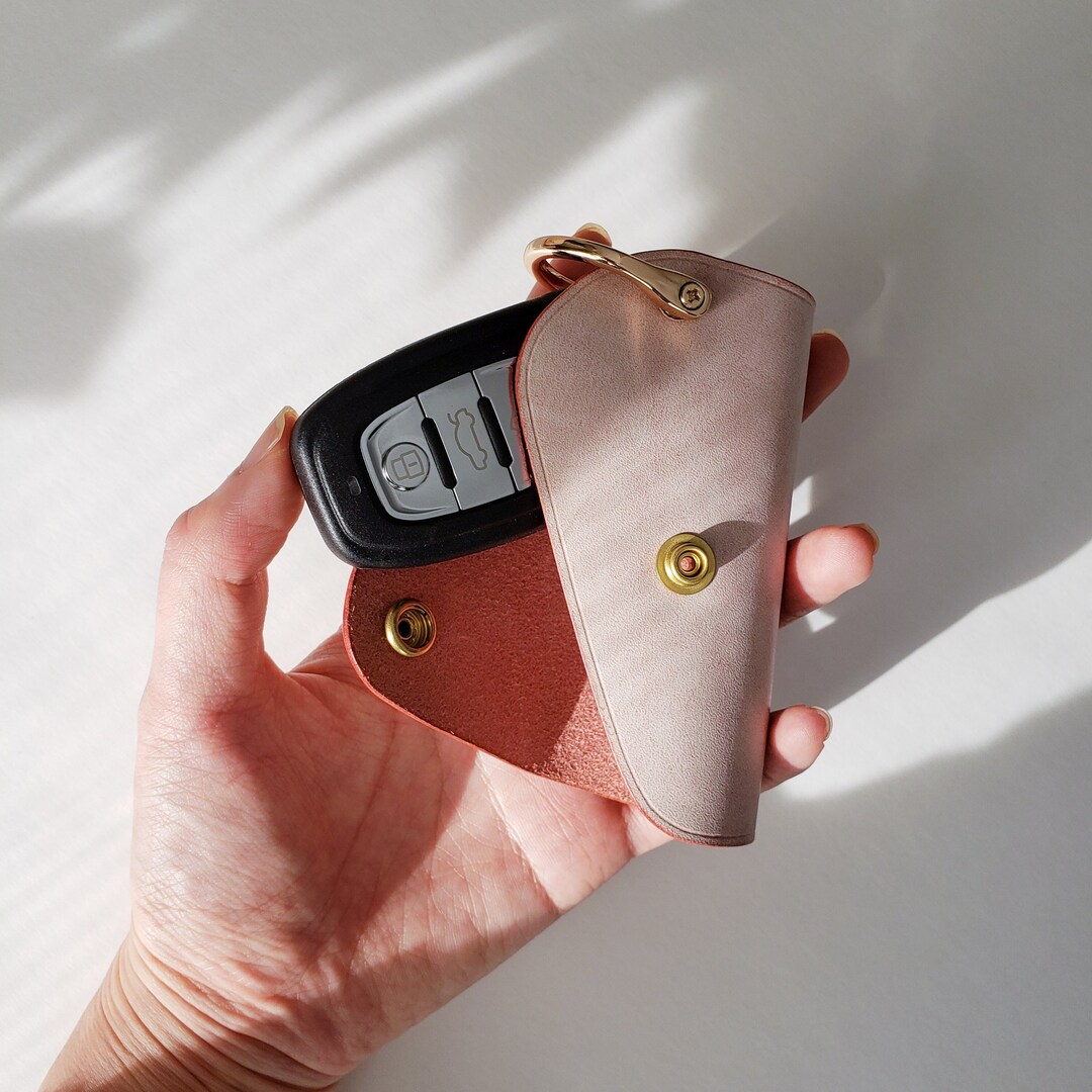 Pink mango Fob Case Handmade Leather Keychain Pouch for Women, Chic ...