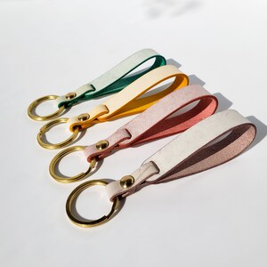 Colorful Leather Key Fob Strap With Engraving Gold Keyring loop - Etsy