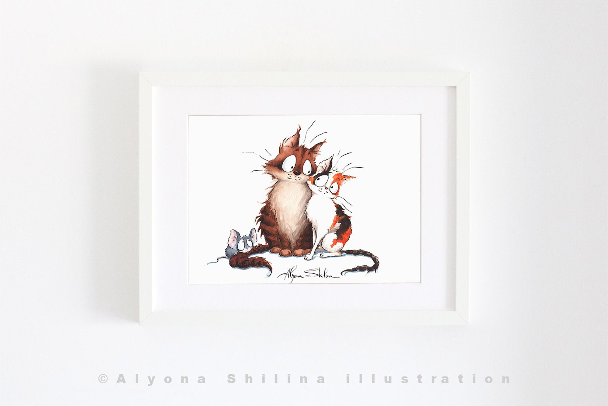 Cats in Love Art Print Cats and Mouse Watercolor - Etsy