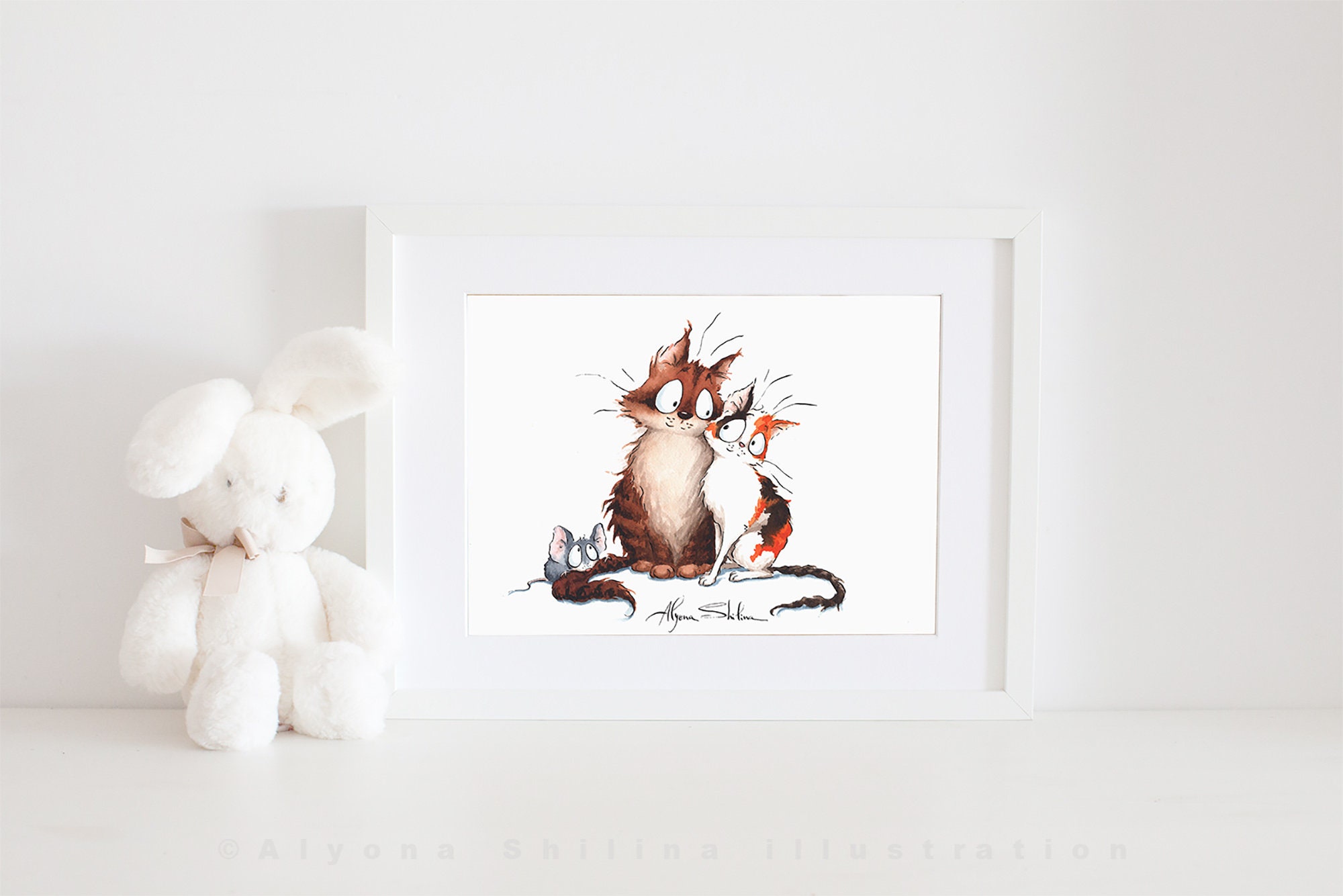Cats in Love Art Print Cats and Mouse Watercolor - Etsy