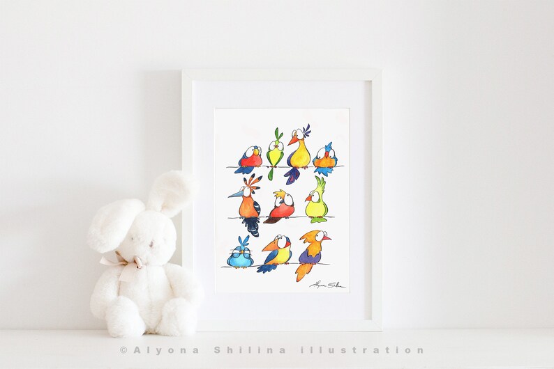 Funny Colorful Birds Art PRINT Birds Lovers Original Gift - Etsy