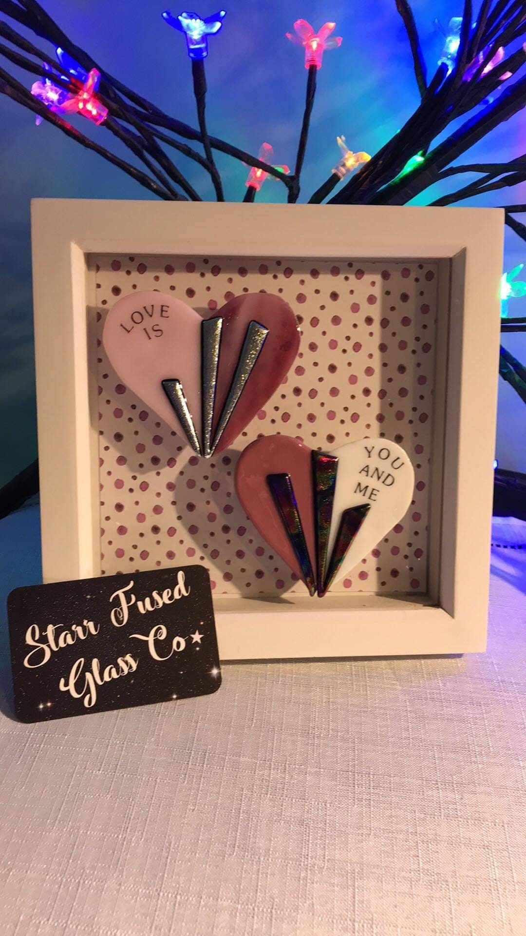 Love is You and Me - Fused Glass Dual Heart Photo Frame - Valentine's ...