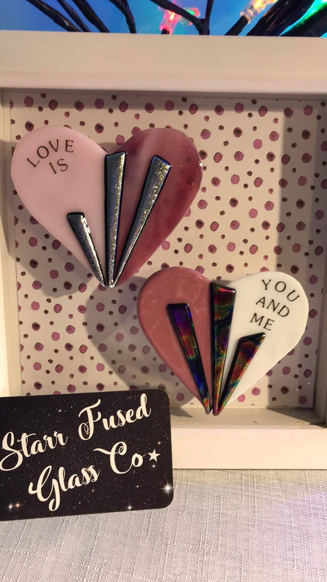 Love is you and me fused glass dual heart photo frame | Etsy