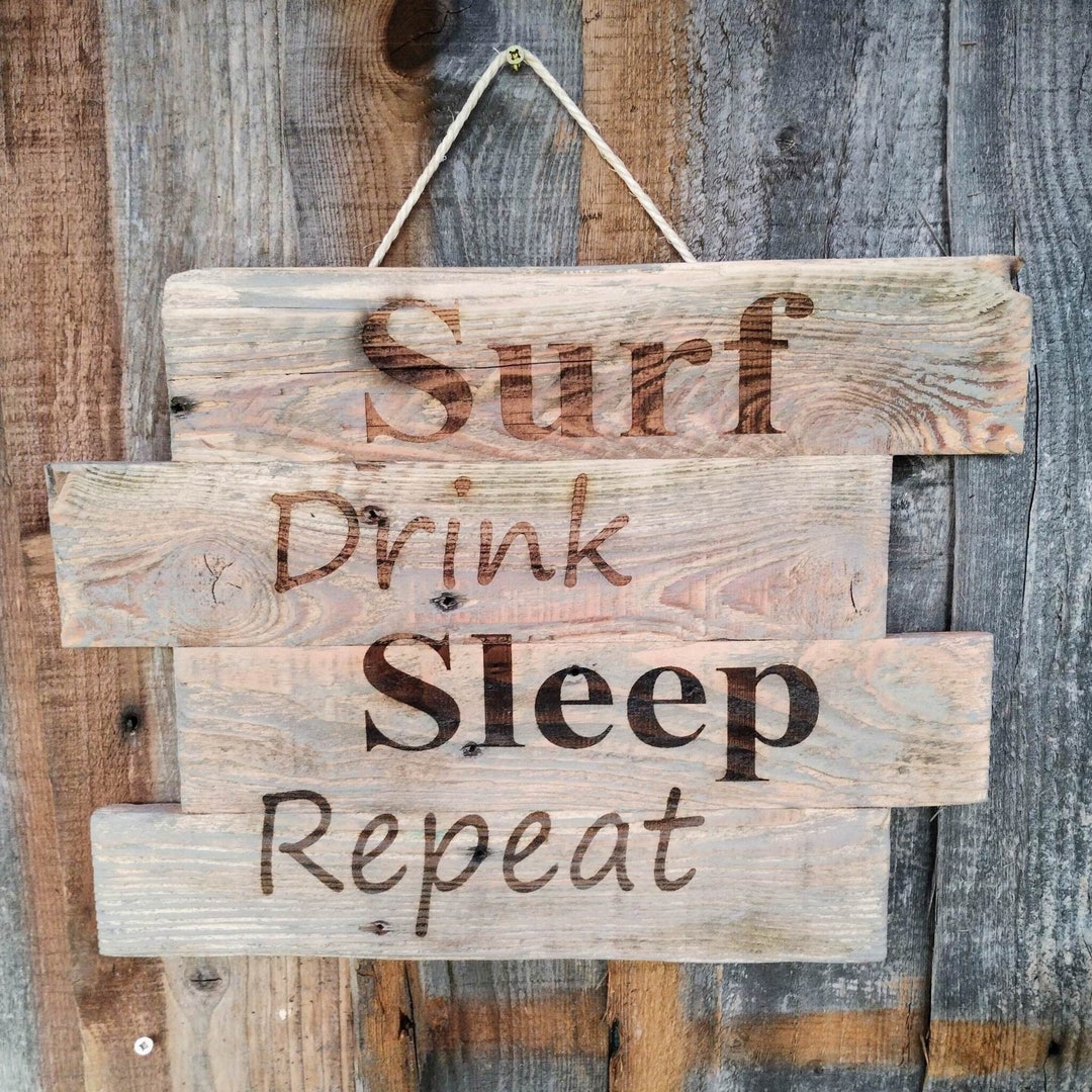 Handmade Wooden Surfing Sign. Vintage Reclaimed Wood Sign. Distressed ...