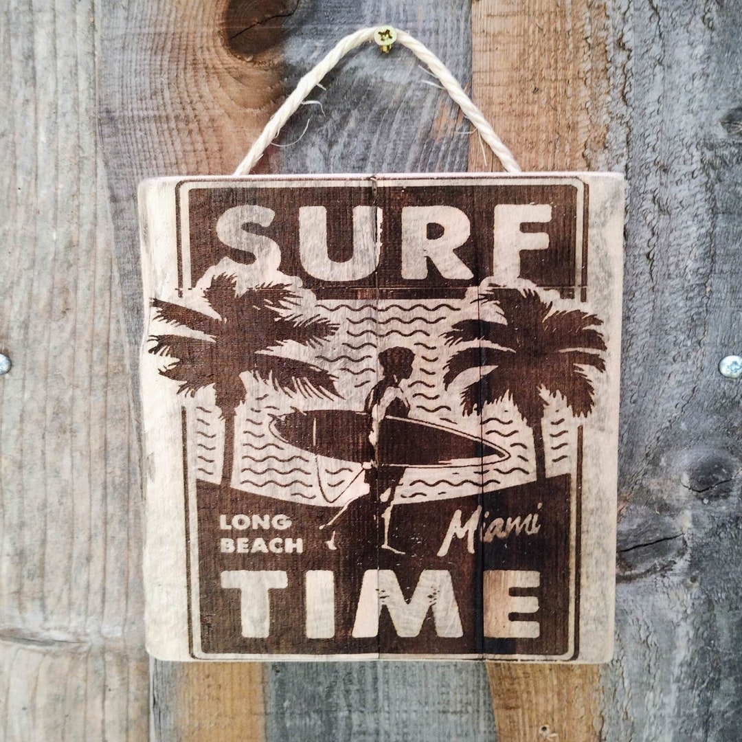Distressed Wooden Surf Time Sign. Vintage Reclaimed Wood Sign. Handmade ...