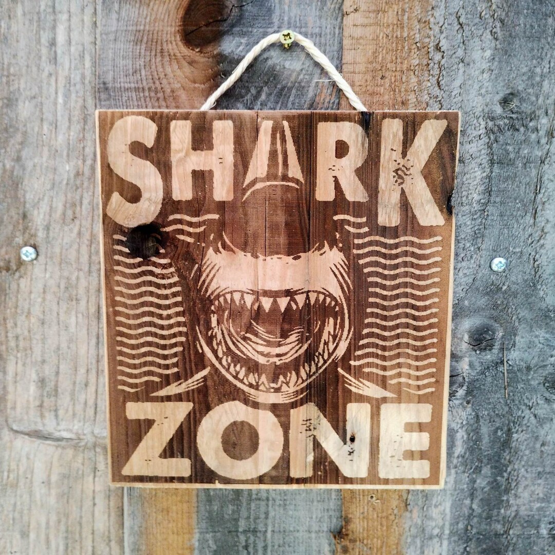 Distressed Wooden Shark Zone Sign. Vintage Reclaimed Wood Sign ...