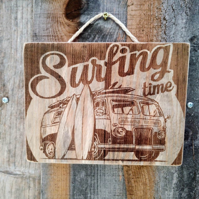 Vintage Wooden Surfing Time Sign. Distressed Reclaimed Wood Sign ...
