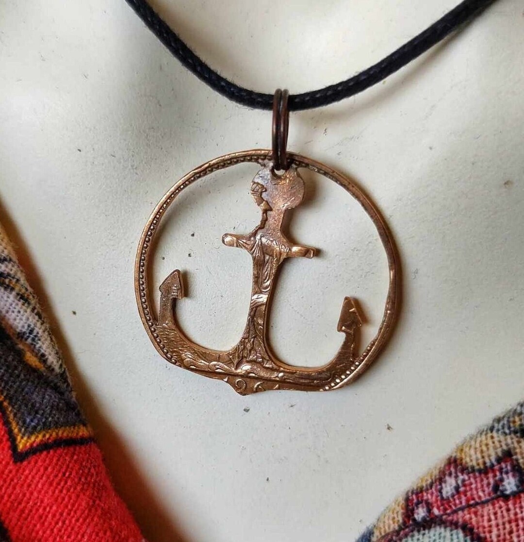 Hand Cut Copper Penny Coin. Ships Anchor. Vintage Handmade Key Ring ...