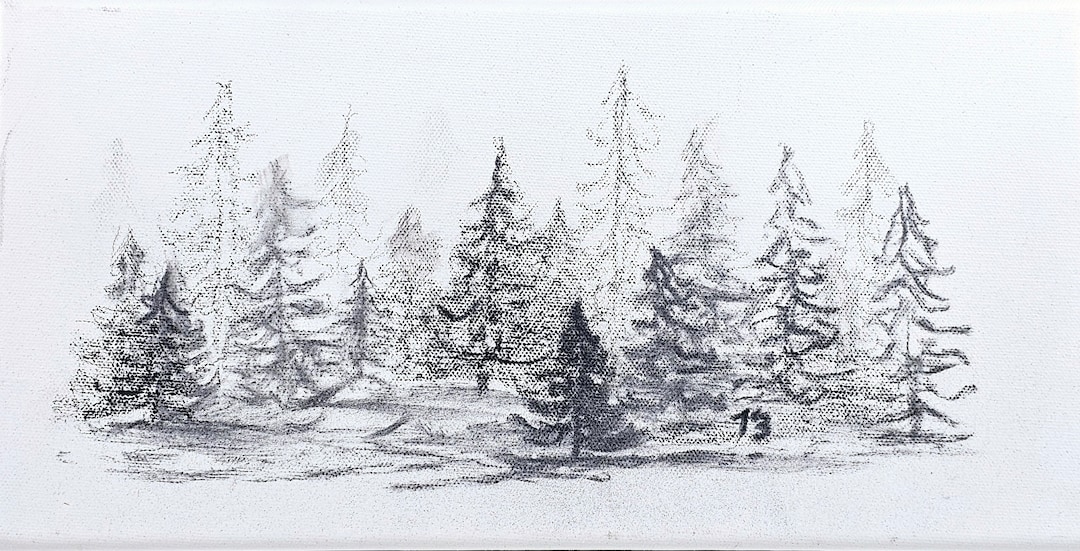 Chic 14 X 7 Charcoal Hand-drawn Forest Art Trendy PNW Treescape ...