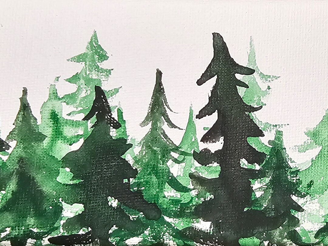 9 X 3 Green Northwest Treescape Original Artwork by T. Bates Canvas ...