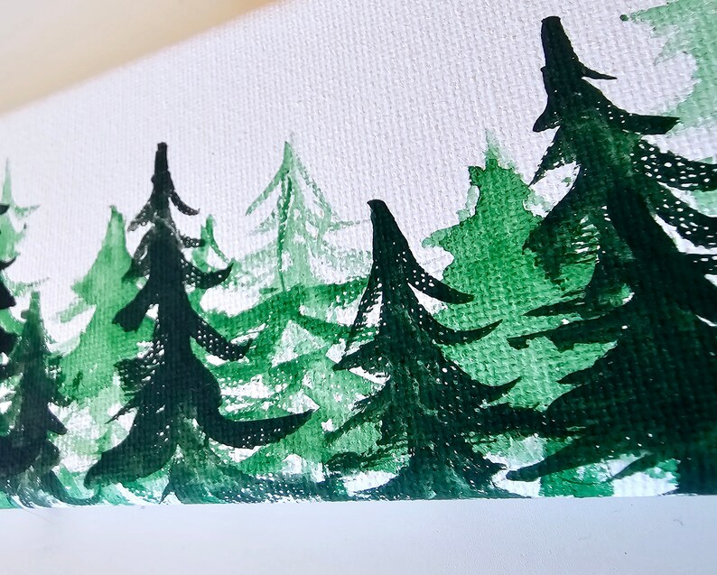 9 X 3 Green Northwest Treescape Original Artwork by T. Bates Canvas ...