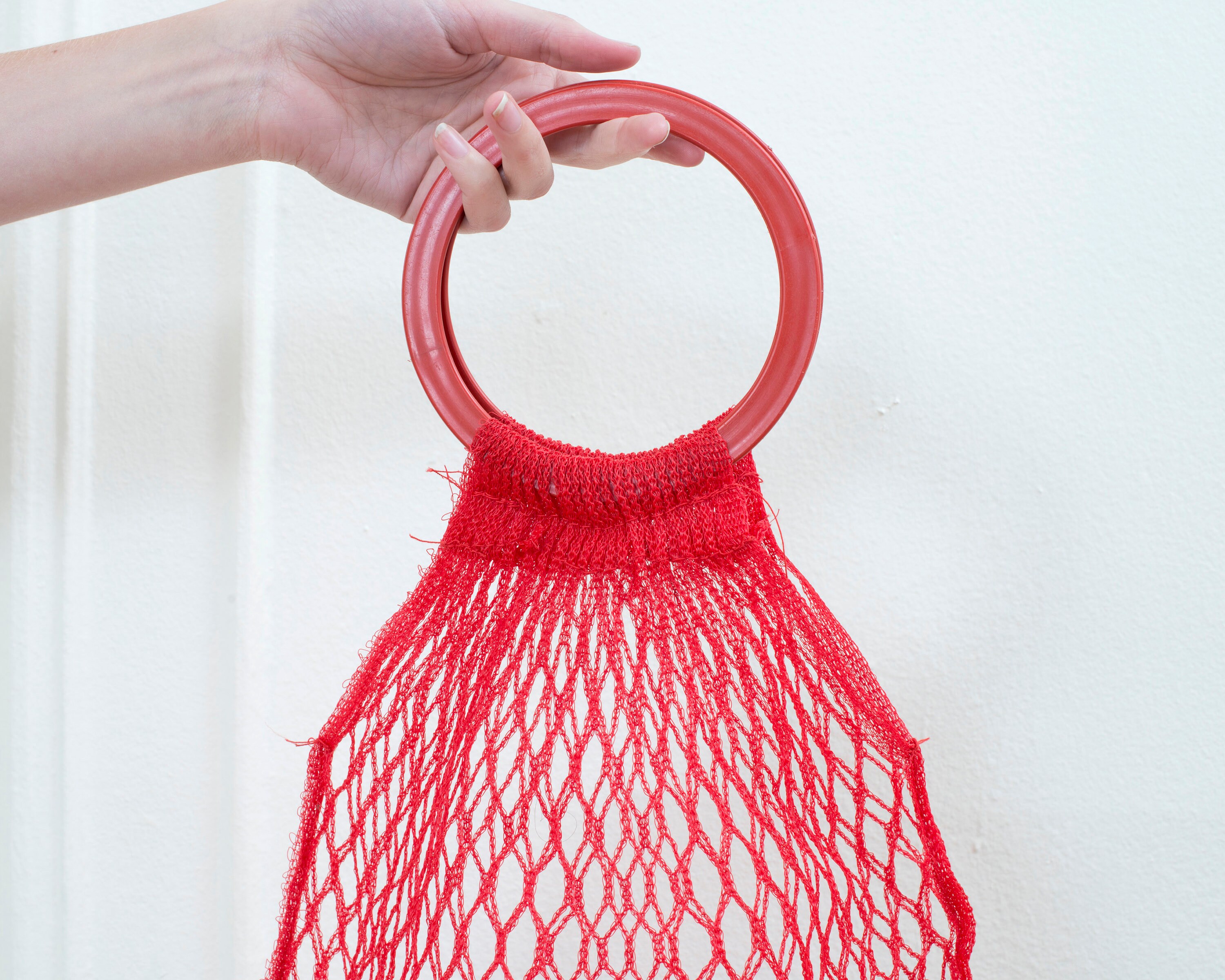 70s Red Plastic Net Bag Circle Handle Mesh Cherry Red Market - Etsy