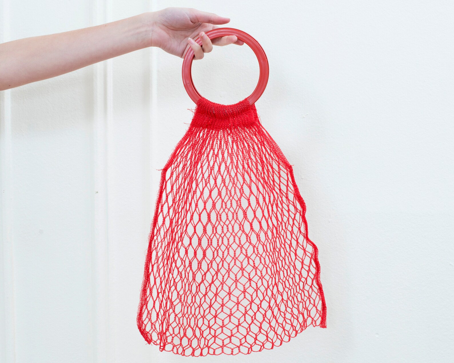 70s Red Plastic Net Bag Circle Handle Mesh Cherry Red Market - Etsy
