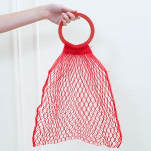 70s Red Plastic Net Bag Circle Handle Mesh Cherry Red Market - Etsy