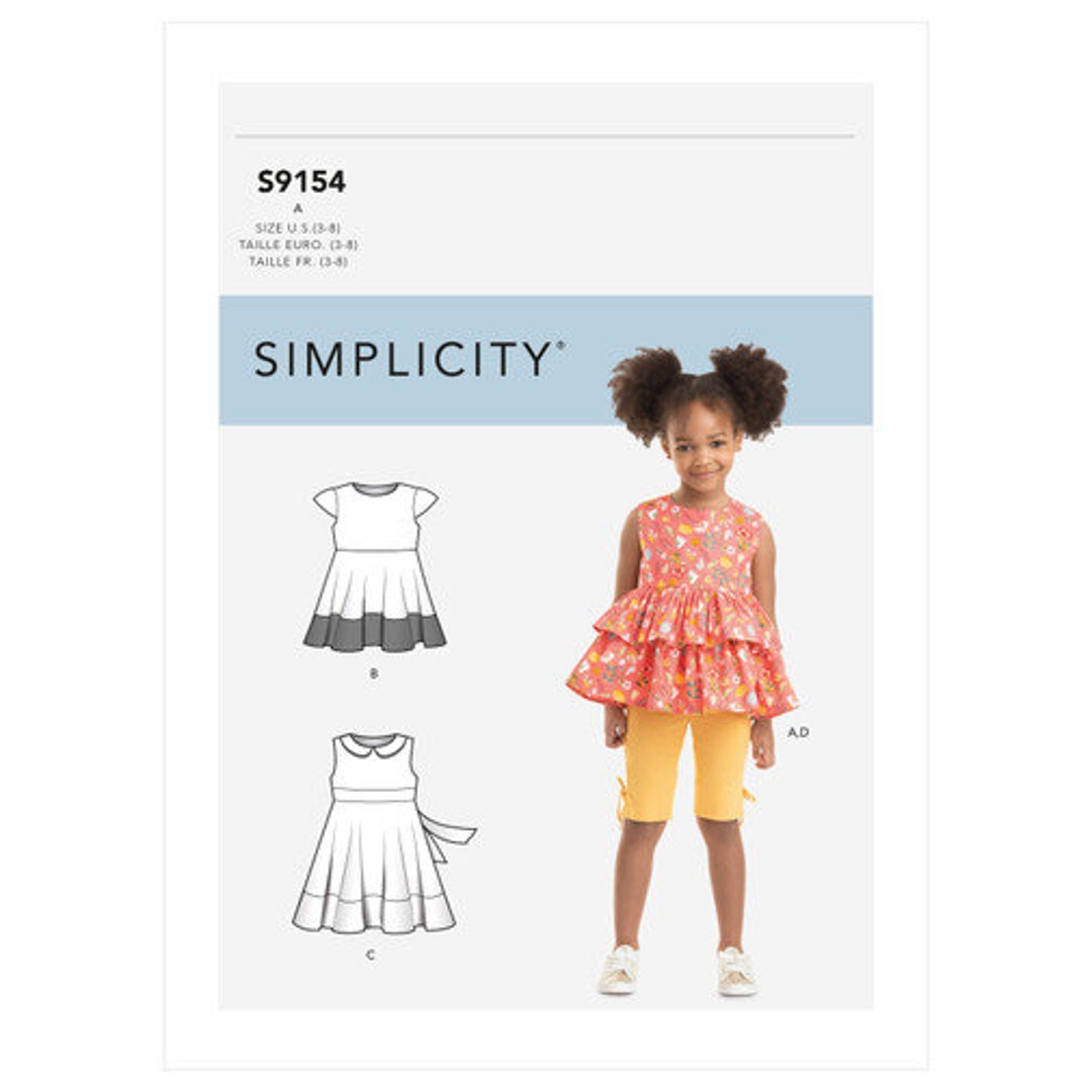 Simplicity 9154 Sewing Pattern, Children's/ Girls Dress With Tie Belt ...