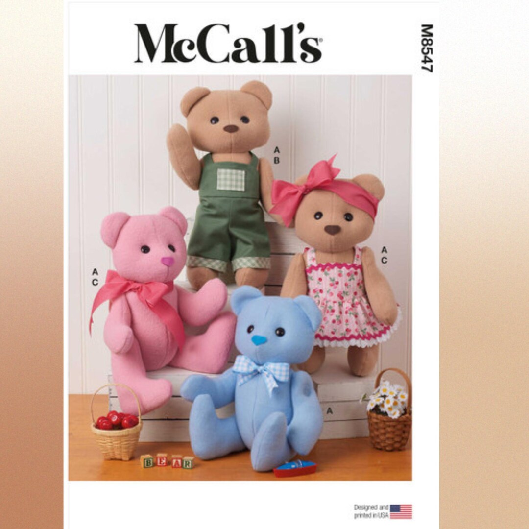 Mccall's M8547 Sewing Pattern for 12-inch-tall Soft Fleece Button Jointed Teddy Bears With ...