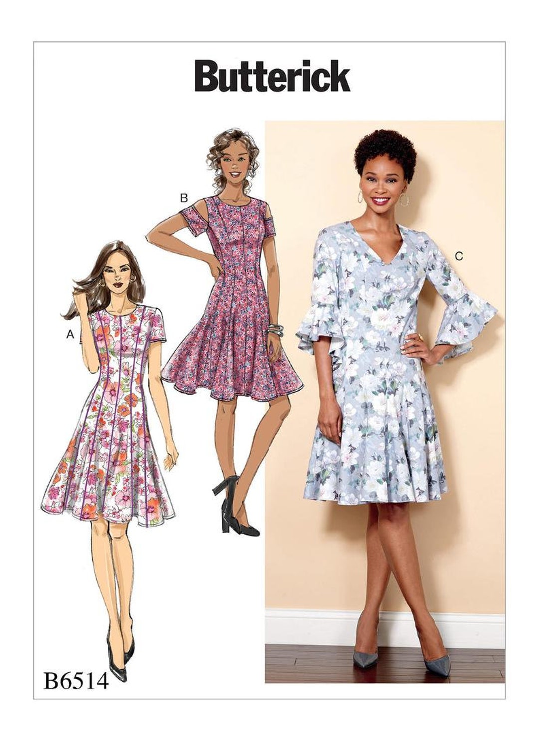 Butterick B6514 Sewing Pattern, Misses, Petite and Plus Size Flared ...