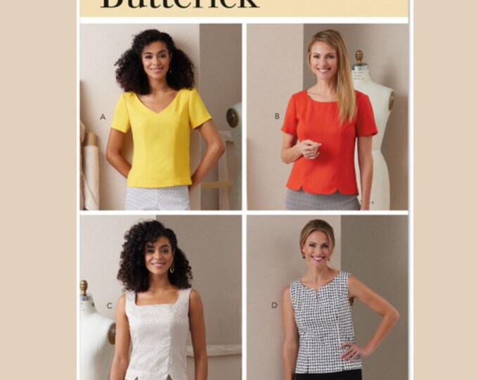 Butterick B6925 Sewing Pattern for Misses Semi-fitted Back Button Tops, Sleeveless or Short ...