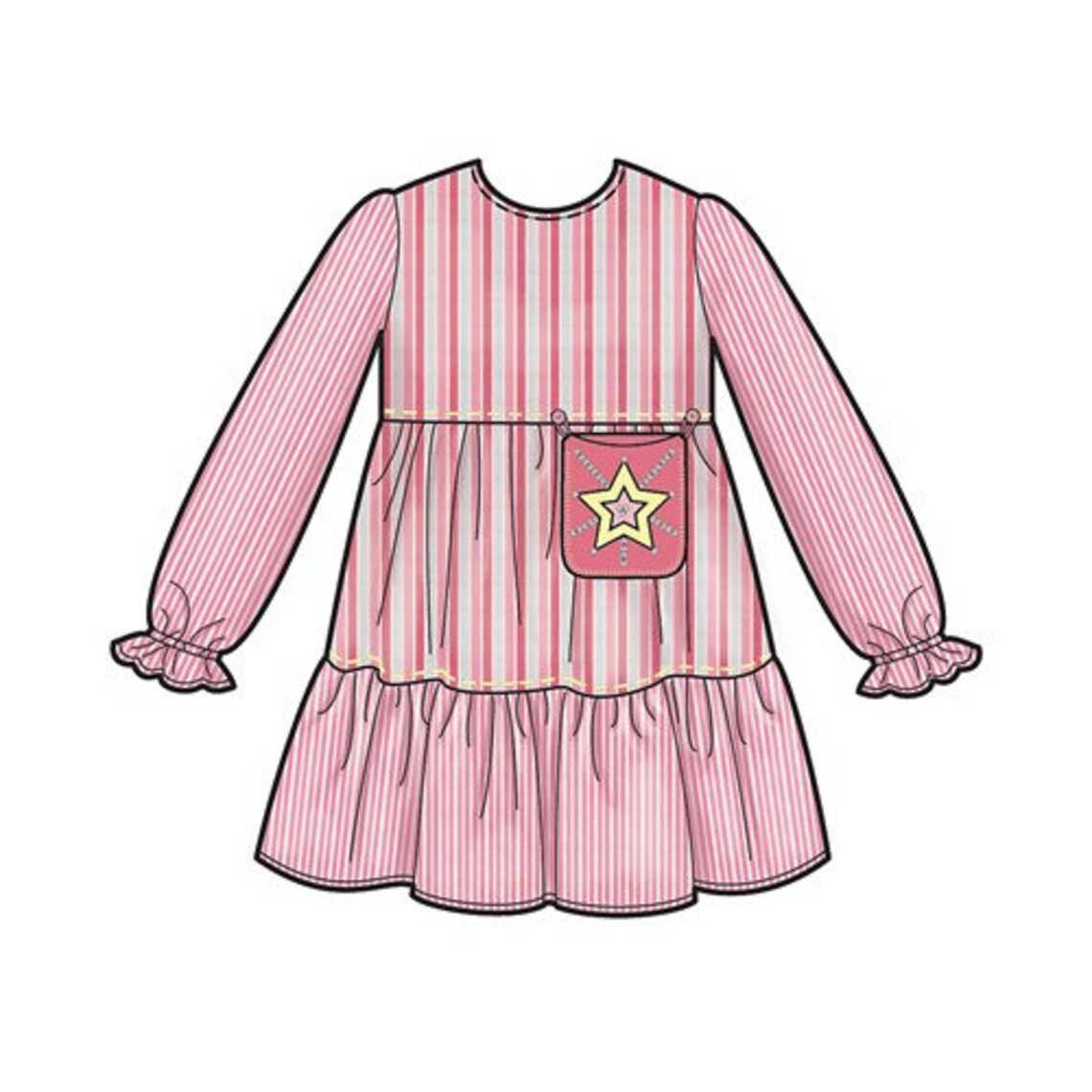 Girls Pull-on Dresses With Tiered Skirt, Long Sleeve Dress, Star ...