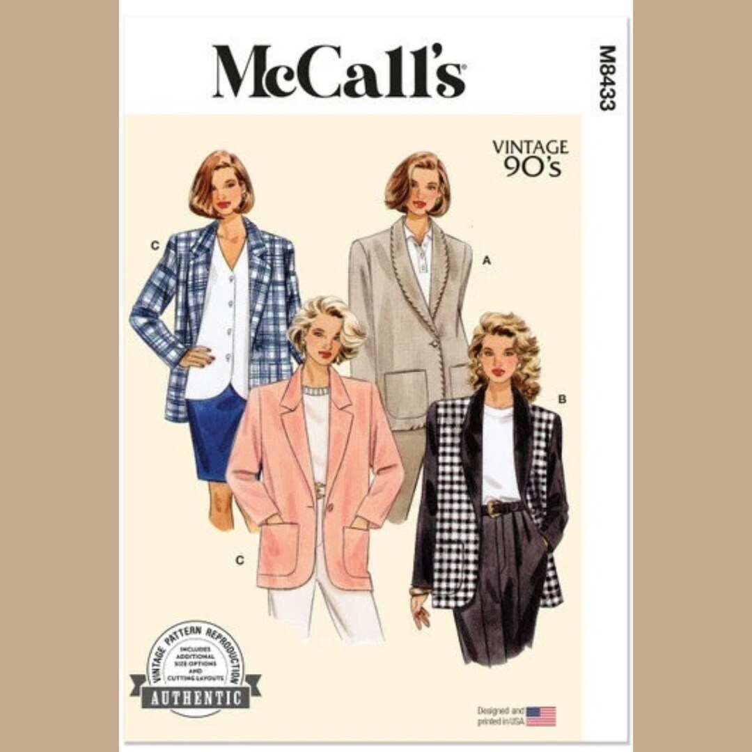 Mccall's M8433 Sewing Pattern for Misses' Vintage 1990s Style Jacket ...