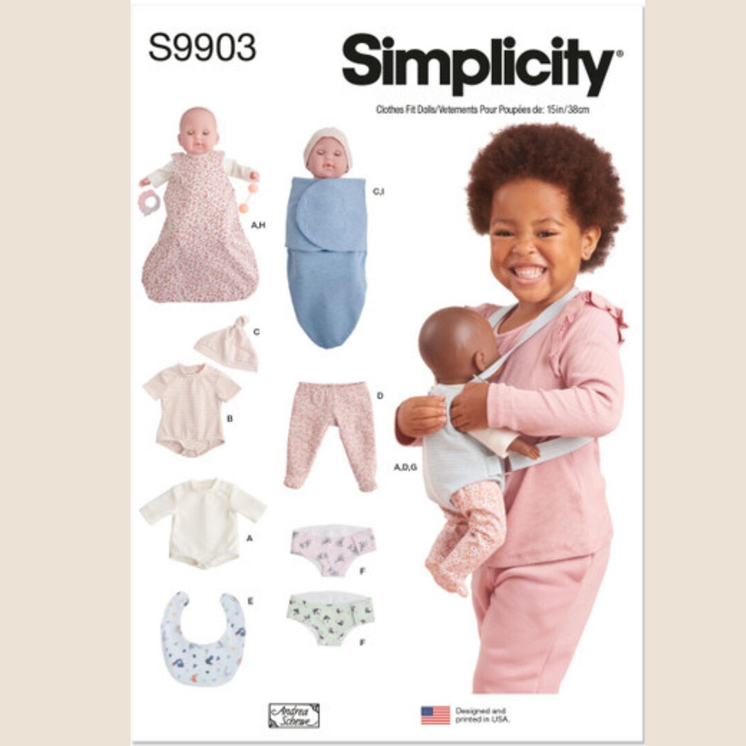 Simplicity S9903 Sewing Pattern for 15-inch Baby Doll Clothes and Accessories, Dollie Carrier ...