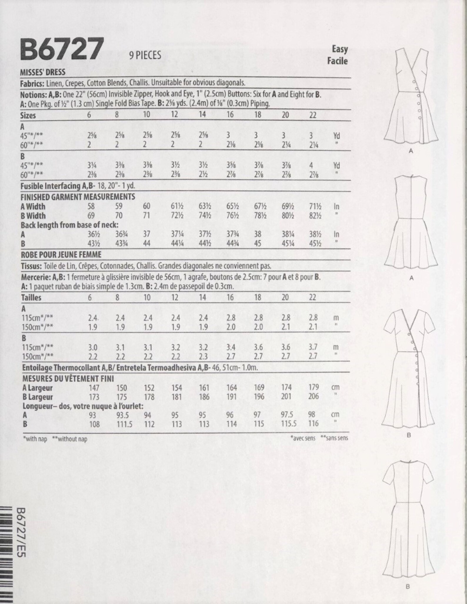 Butterick B6727 Sewing Pattern Misses' or Plus Size Easy - Etsy