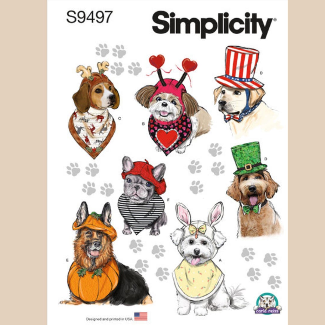 Simplicity S9497 Sewing Pattern for Dog Holiday Hats and Bandanas ...