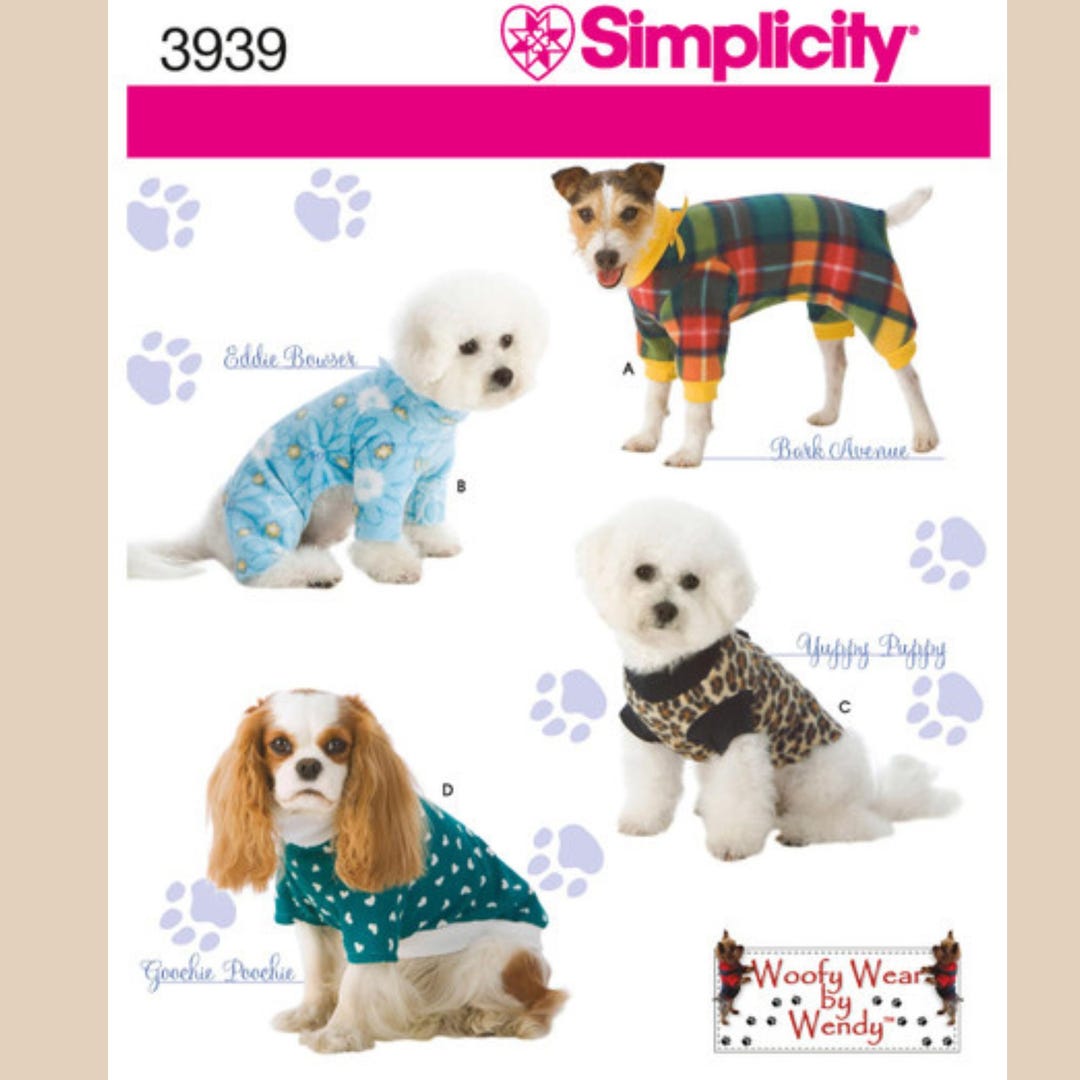 Simplicity S3939 Sewing Pattern for Dog Sweater Jacket in Three Sizes, Dog Clothes & Outerwear ...