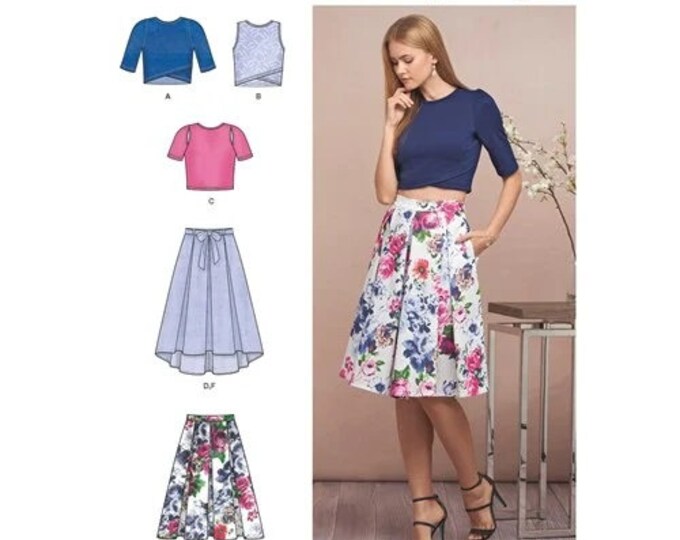 Simplicity 8609 Misses-plus Size Knit Crop Top and Pleated Skirt Sewing ...