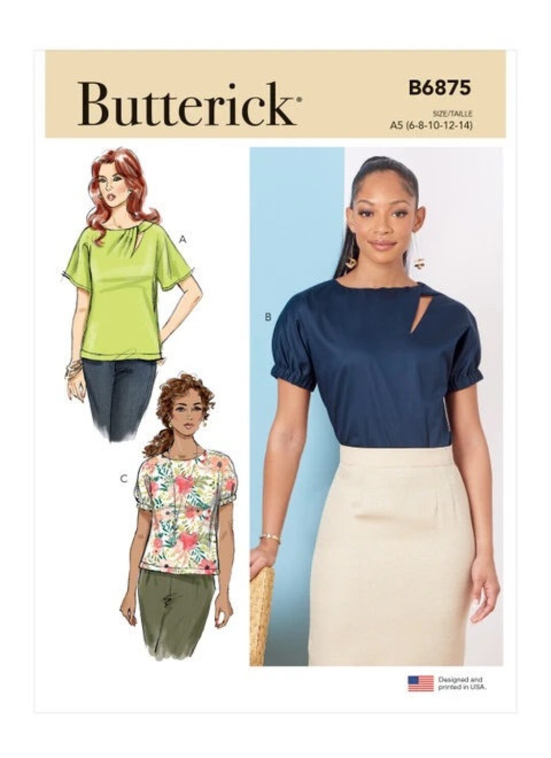 Butterick B6875 Sewing Pattern, Misses & Plus Size Easy to Sew Tops ...