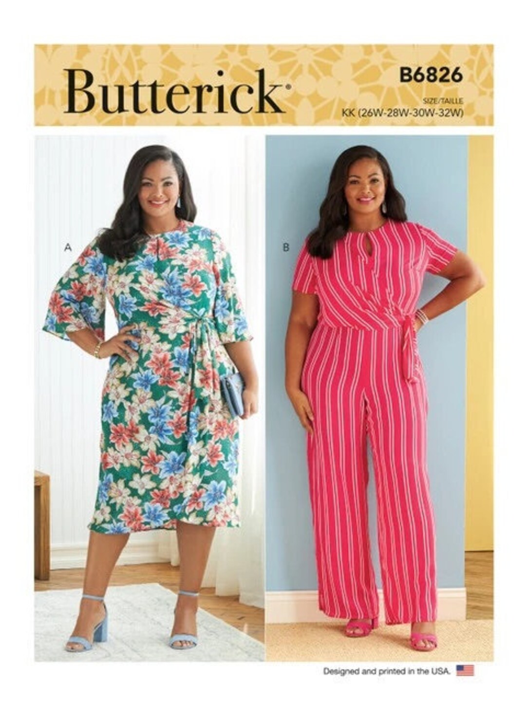 Butterick B6826 Sewing Pattern, Women's and Plus Size Faux Wrap Dress ...