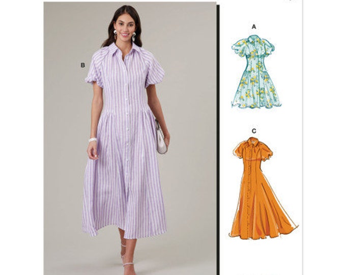 Mccall's M8384 Sewing Pattern for Misses Shirtdress With Puffed Sleeves ...